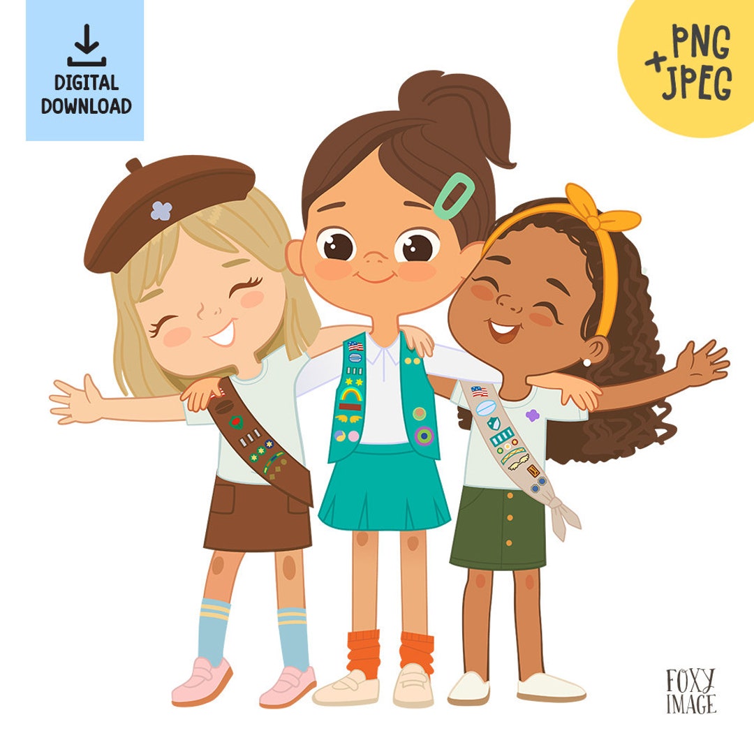 Cadette, Junior, Brownies Girls, Happy Girls Hugging, Scout PNG Clipart ...