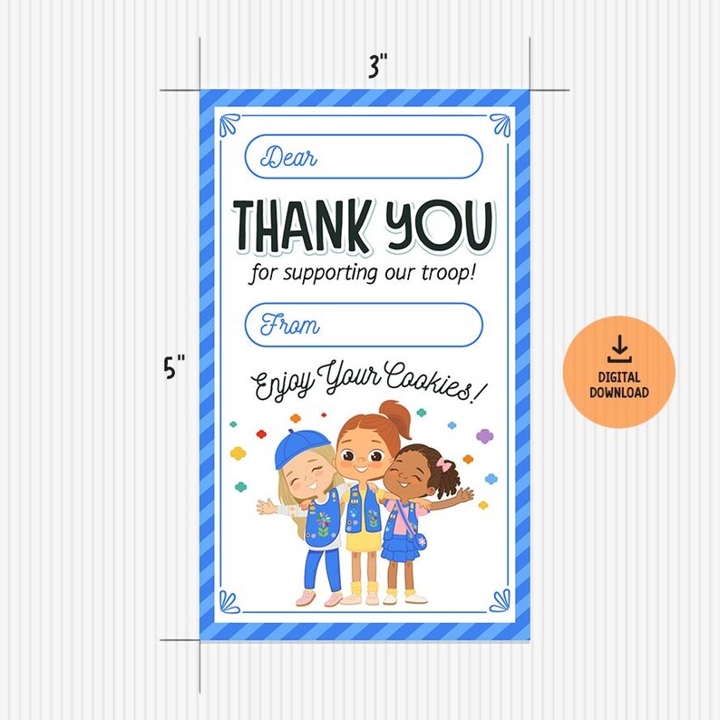 Scout Cookie Thank You Card, Thank You Tags Delivery, Daisy Brownie ...