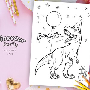 Dinosaur Party Coloring Page Trex Dinosaur Party Printable - Etsy