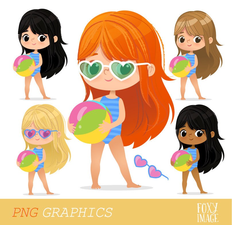 Pool Party Kids, Happy Birthday, Girls Pool Party Clipart, Swim Kids ...