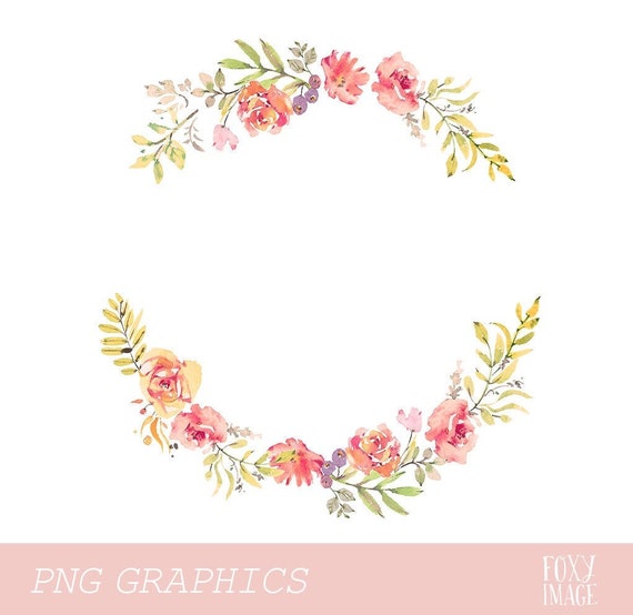 Hand Painted Botanical Frame PNG Leaf and Flowers Wreath - Etsy