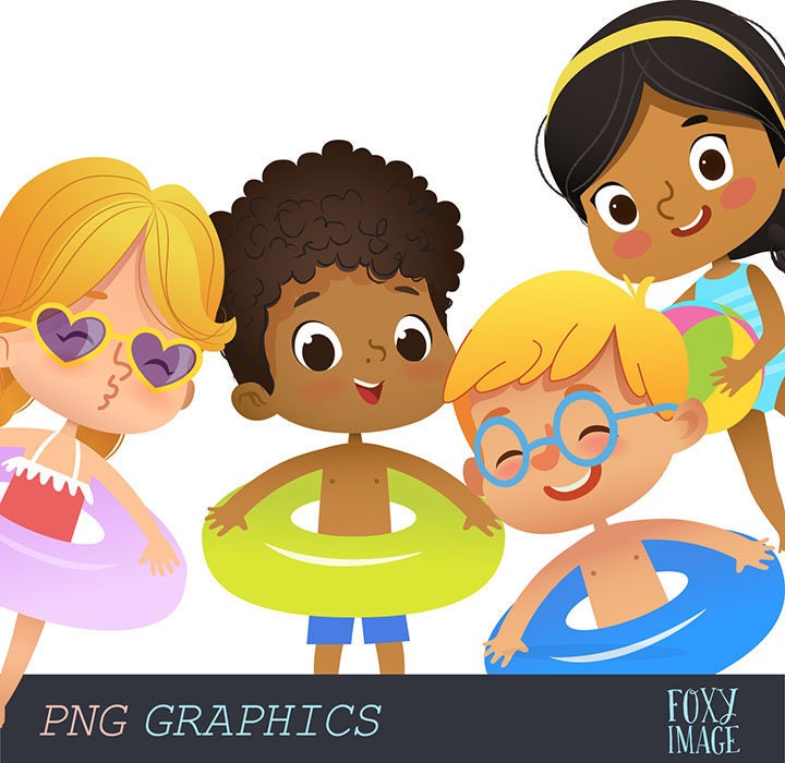 Pool Party, Pool Boys and Girls, Pool Party Clipart, Swim Kids, Digital ...