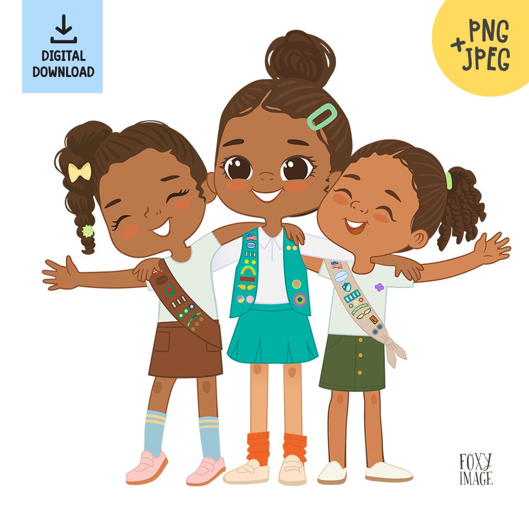Scouts Clip Art, Happy Girls Hugging, Scout PNG Clipart, Multicultural ...