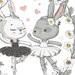 White and Grey Ballerina Rabbits, Dancing Bunny PNG Clipart, Little ...