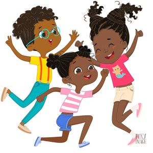 Happy Kids PNG Clipart, African American Kids Jumping Clipart, Birthday ...