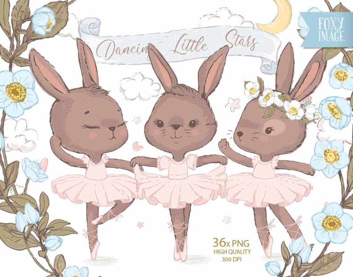 Brown Ballerina Bunny Dancing Bunny PNG Clipart Little Bunny | Etsy