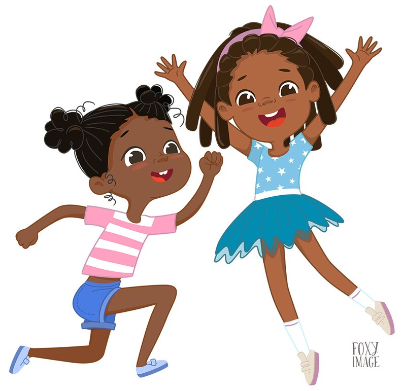 Happy Kids PNG Clipart, African American Kids Jumping Clipart, Birthday ...