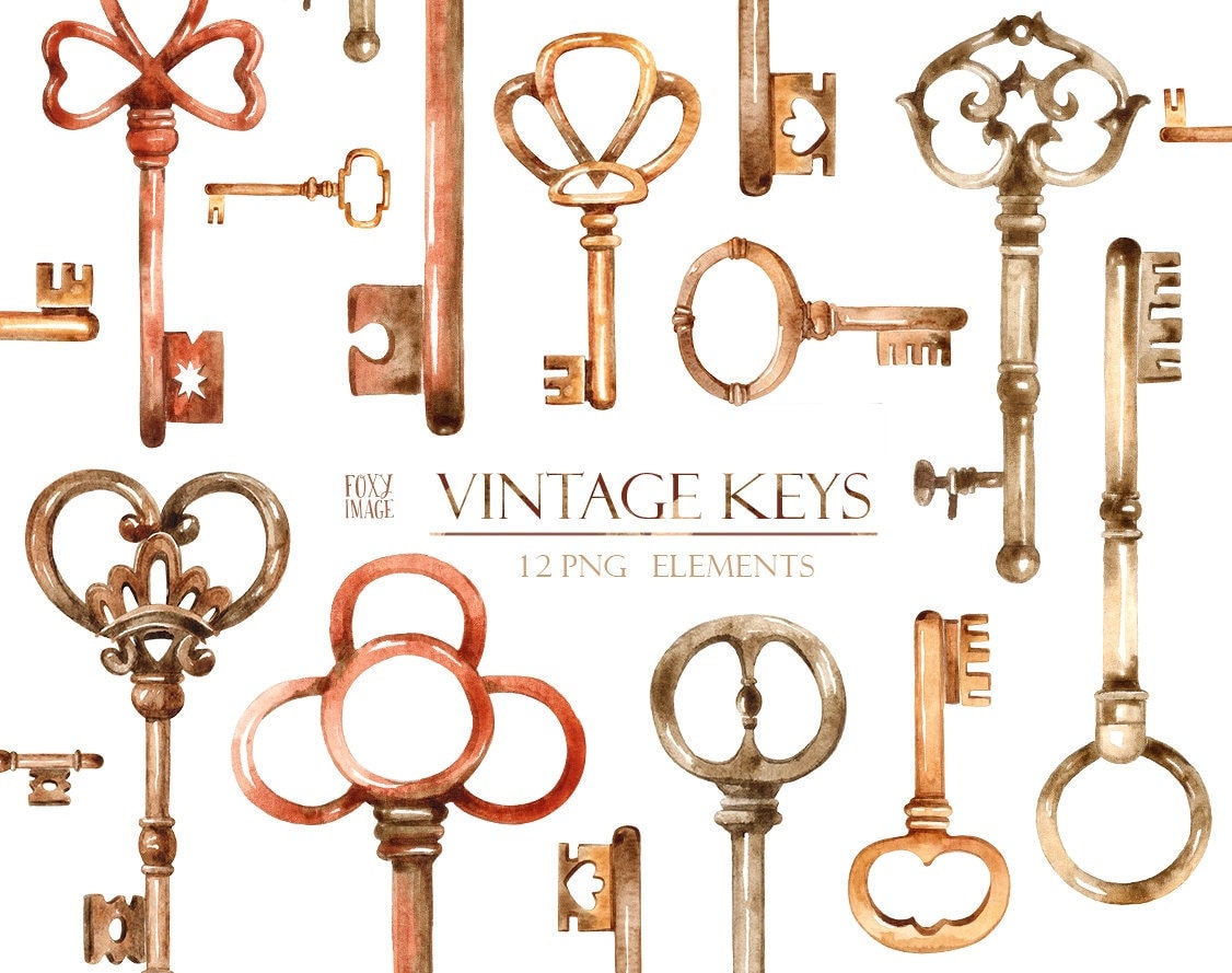 Vintage Keys, Watercolour PNG Key, Old Key PNG Clipart, PNG Key, Key ...