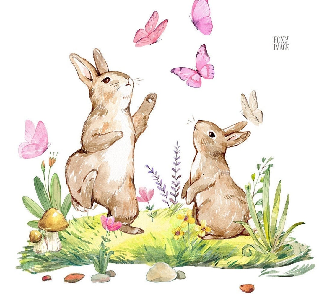 Watercolor Bunny, Baby Bunny PNG Clipart, Little Rabbit, Watercolor ...