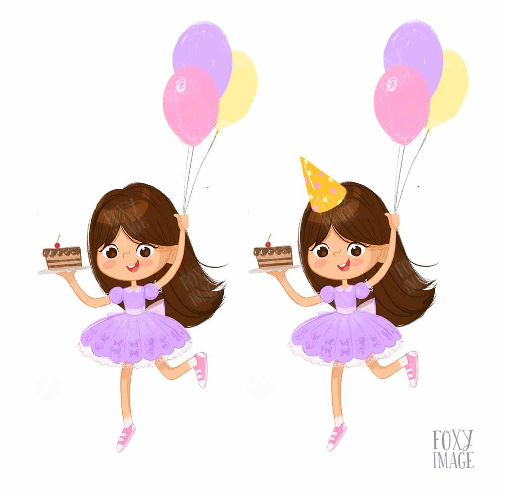 Cute Brown Hair Girl With the Cake and Balloons, Birthday Party Girl ...