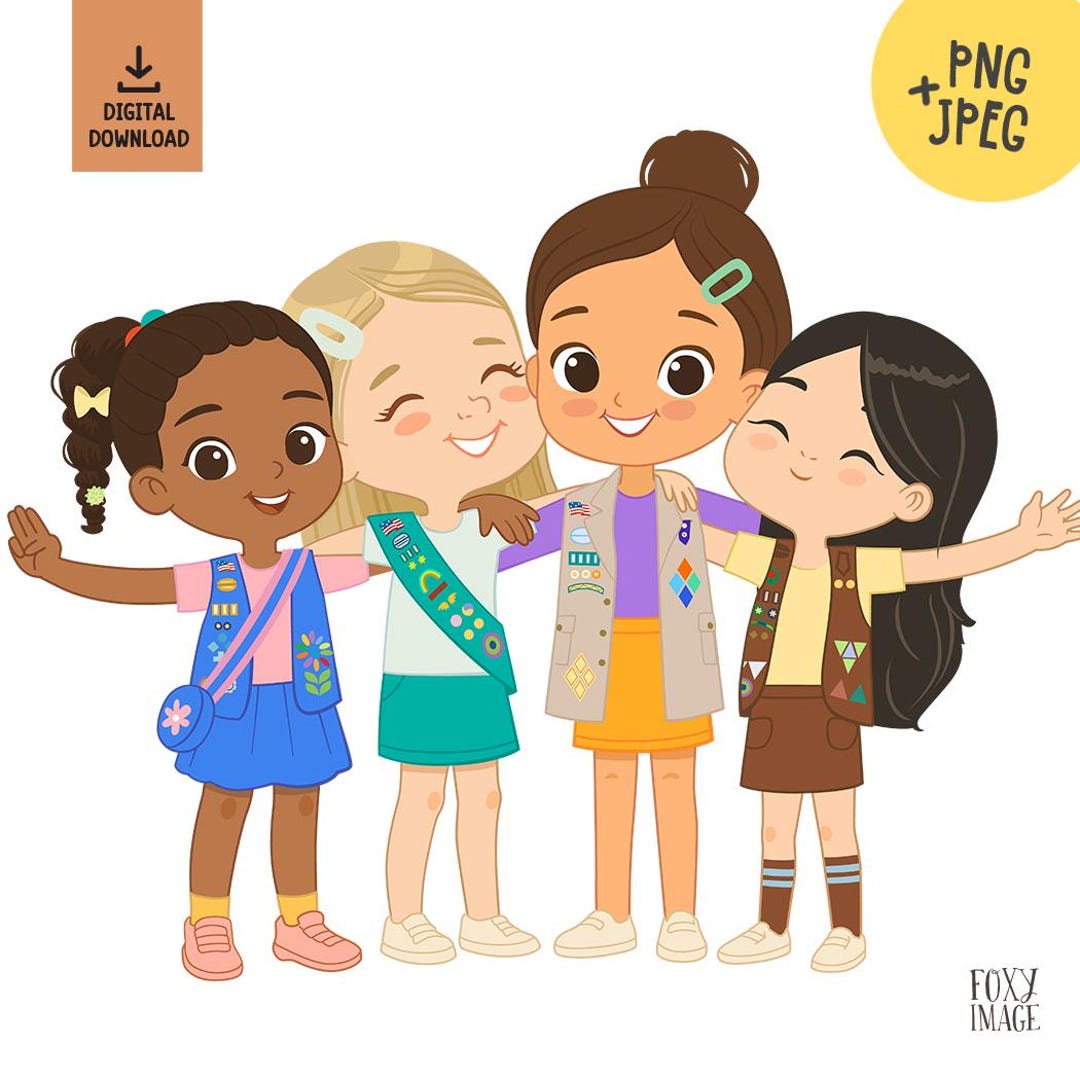 Cadette, Junior, Brownie, Daisy Scouts, Happy Girls Hugging, Scout PNG ...