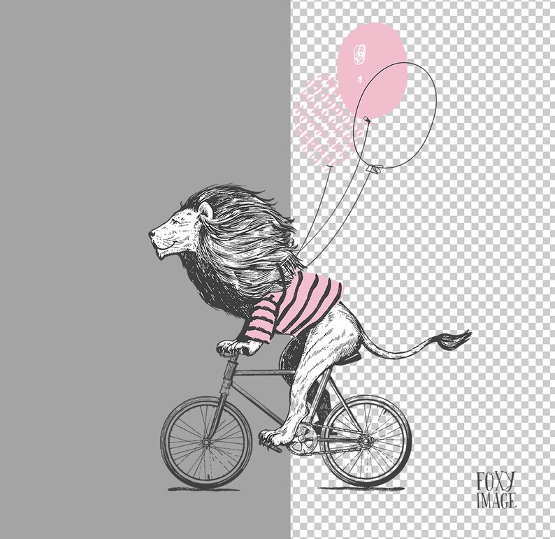 Lion PNG Lion Rides Bicycle Lion Printable Png Lion - Etsy