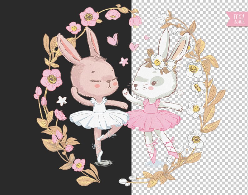 White and Brown Ballerina Rabbits Dancing Bunny PNG Clipart | Etsy