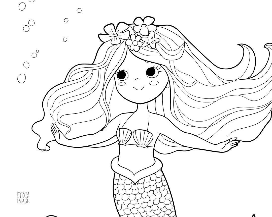 MERMAID Coloring Page Mermaid Printable Pagee Mermaid - Etsy