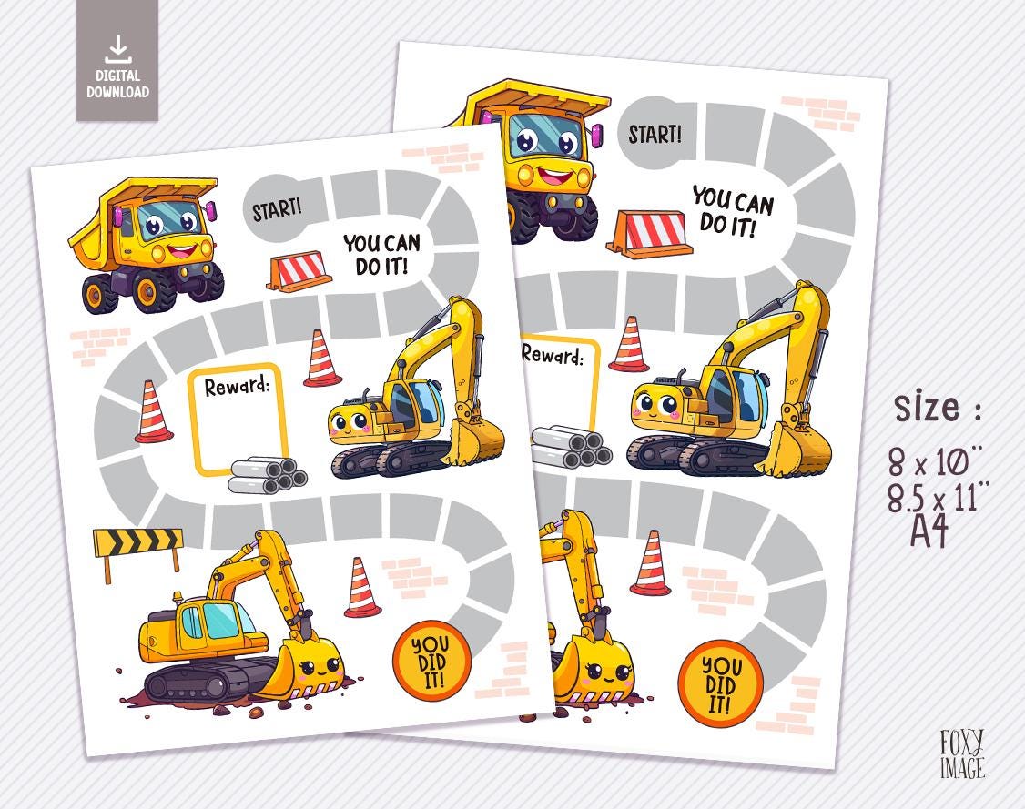 Printable Excavator Reward Chart | Construction Behavior Chart for ...