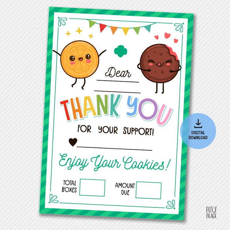 Scout Cookie Thank You Cards, Cookie Sale Thank You Tags, Daisy Brownie ...