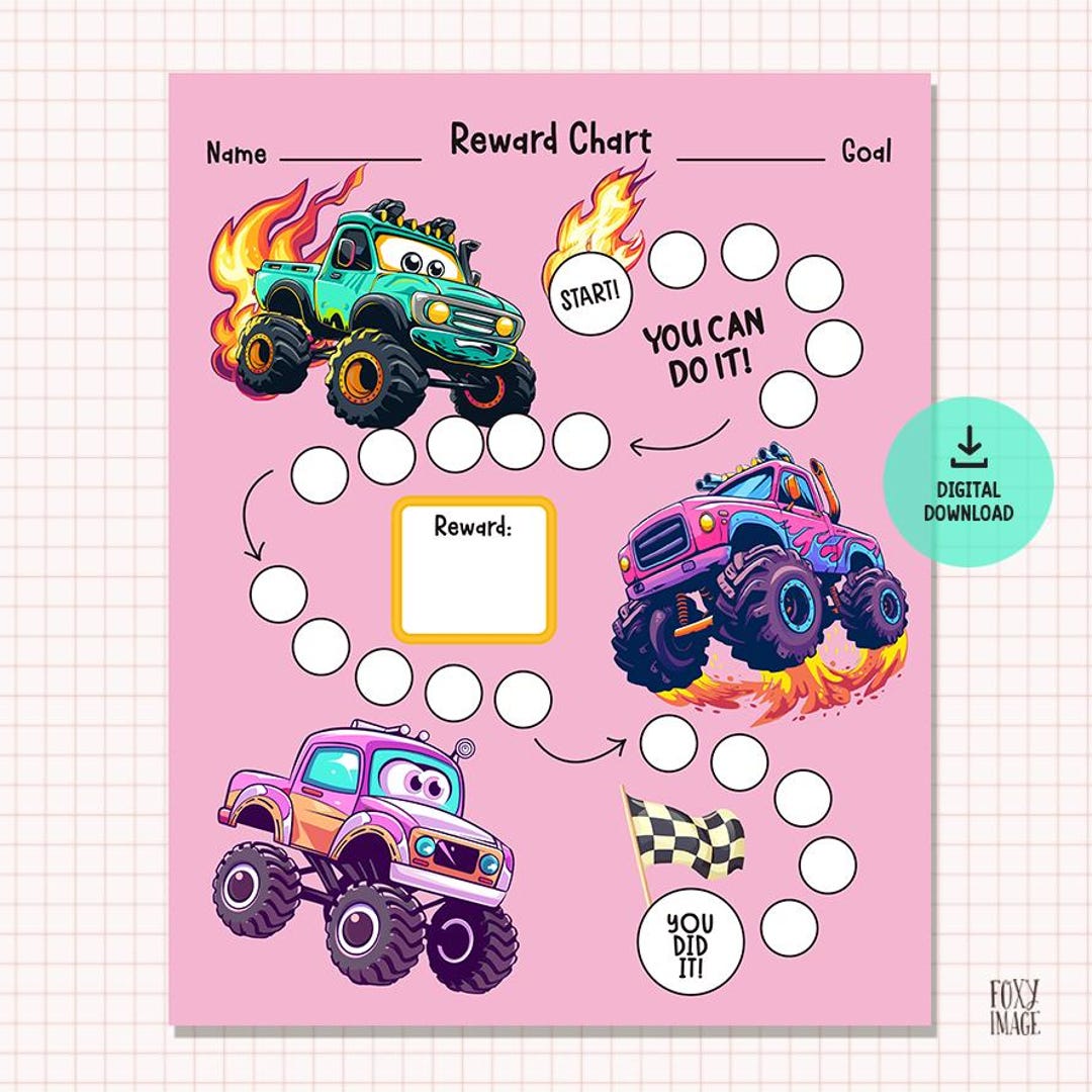Printable Monster Truck Reward Chart: Toddler Behavior, Potty Training ...