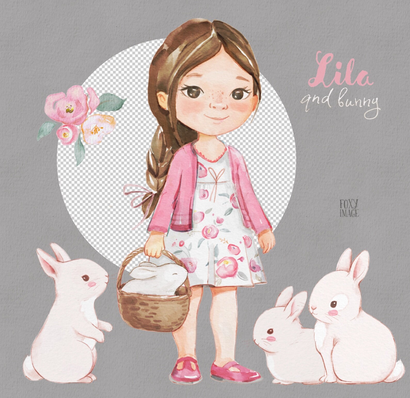 Watercolor Little Girl Lila & Bunny Watercolour Clipart - Etsy