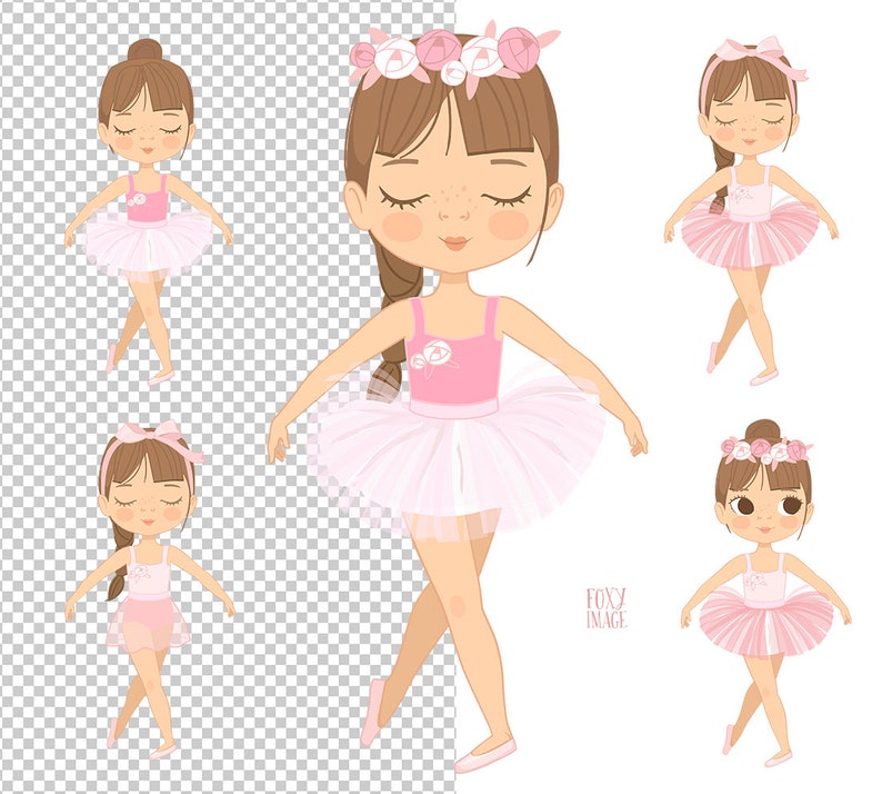 Pink Ballerina Girl Clipart, Floral PNG, Planner Stickers (digital ...