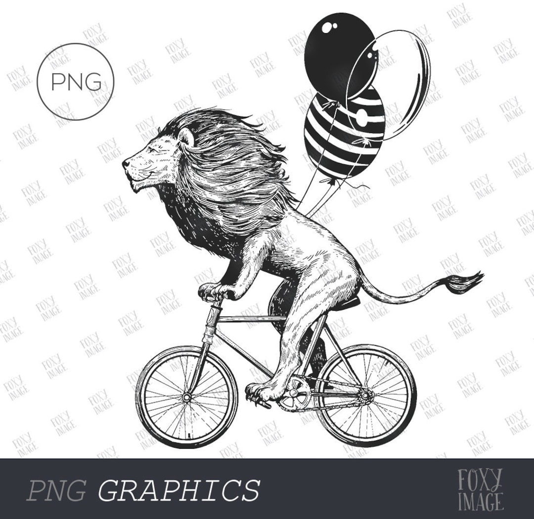 Lion PNG, Lion Rides Bicycle, Lion Printable PNG, Lion Graphic, Lion ...