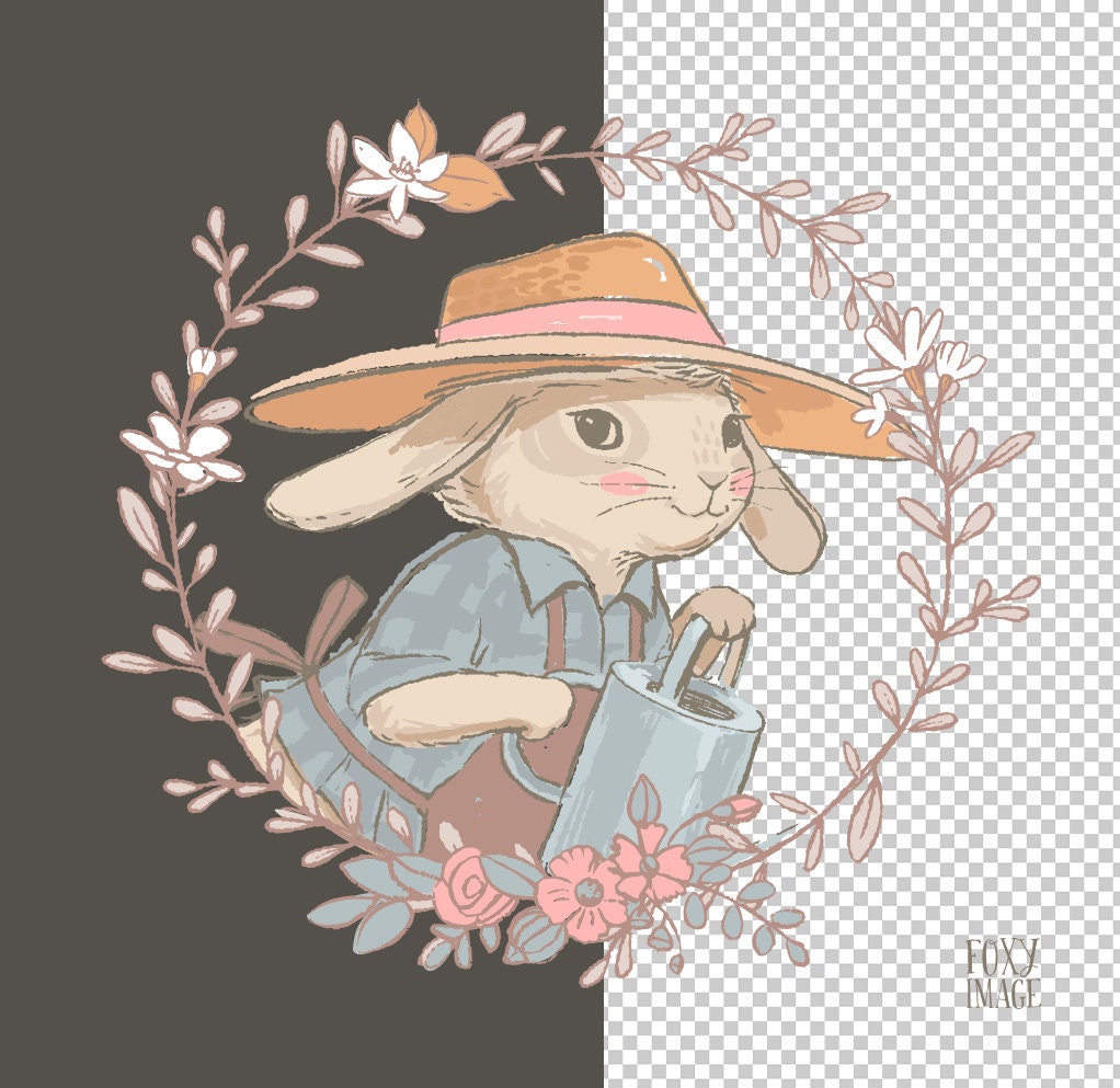 Bunny, Garden Clipart, PNG Rabbit, Gardening Bunny PNG Clipart, Farm ...