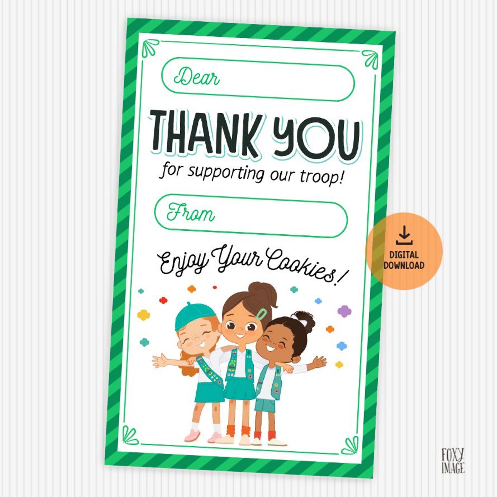 Scout Cookie Thank You Card, Thank You Tags Delivery, Daisy Brownie ...