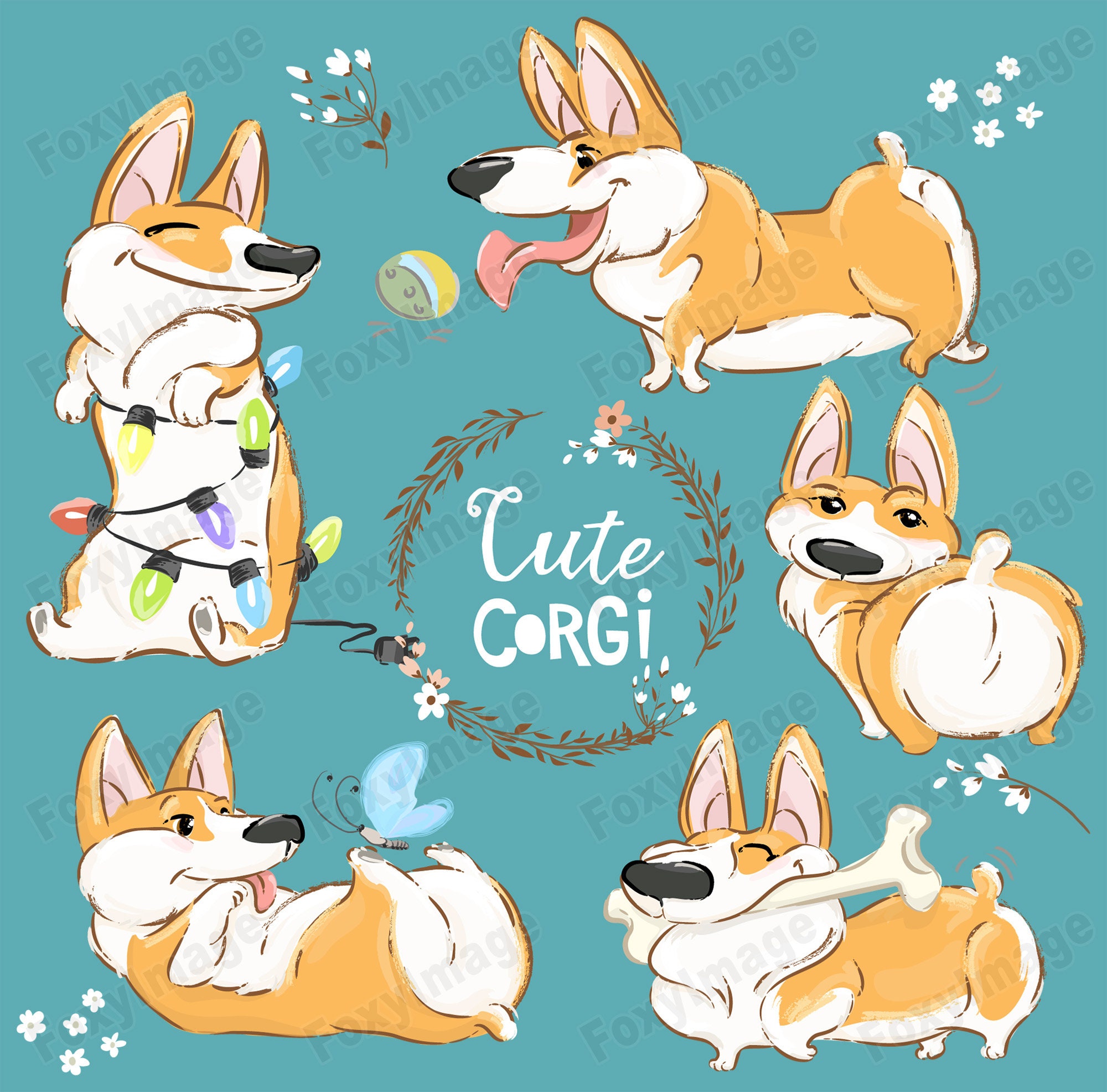 Cute Corgy Clipart Set Corgy Stickers Dogs Clipart Puppy - Etsy