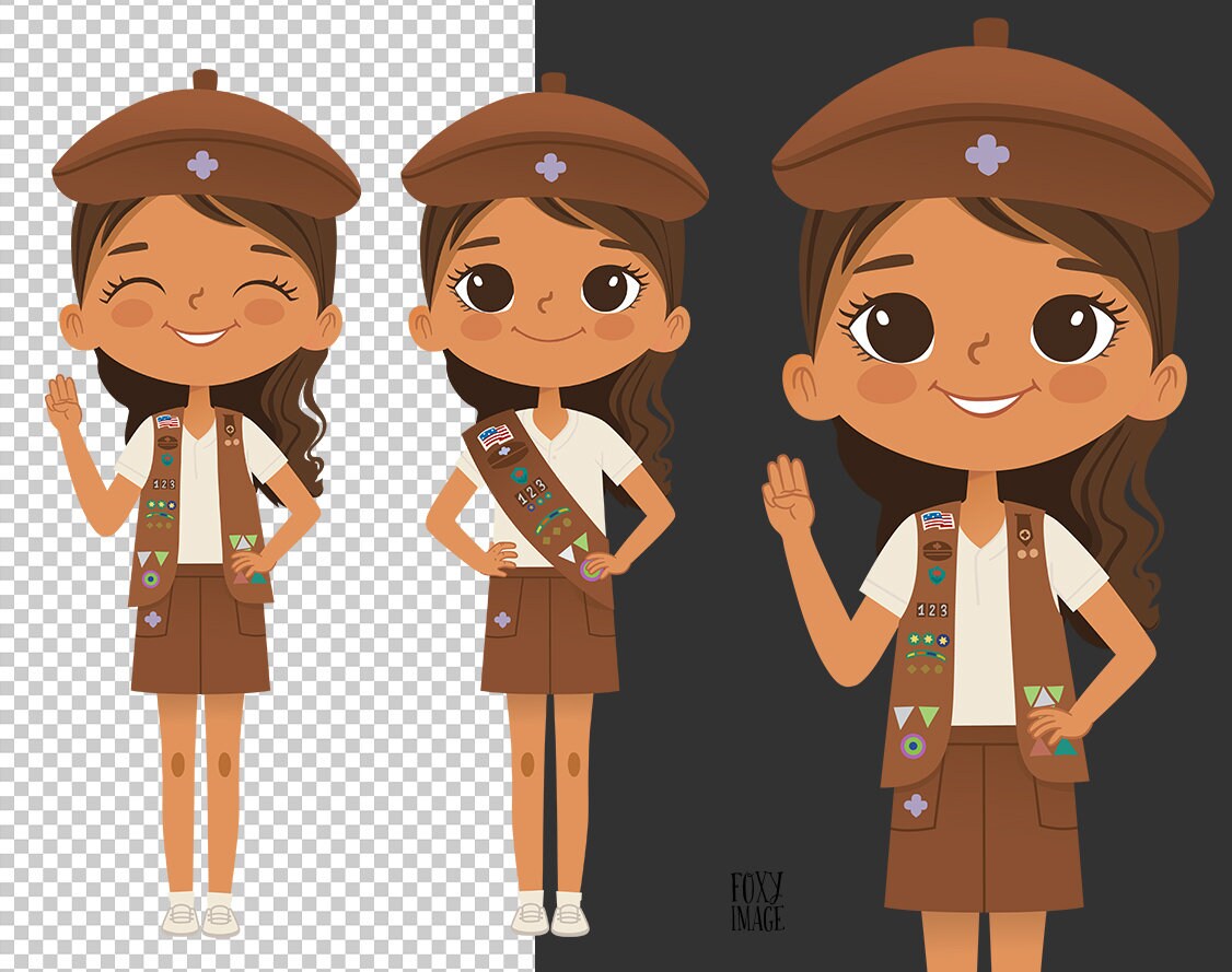 Brownie Brown Hair Girl Clip Art, Happy Scout Girl, Brownie Troop ...