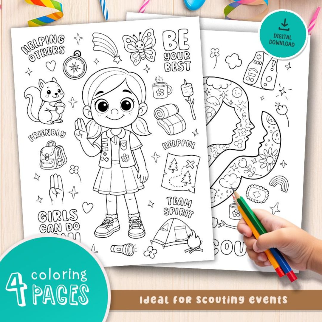 Scout Troop Inspired Coloring Pages – 4 Printable Activity Sheets for ...