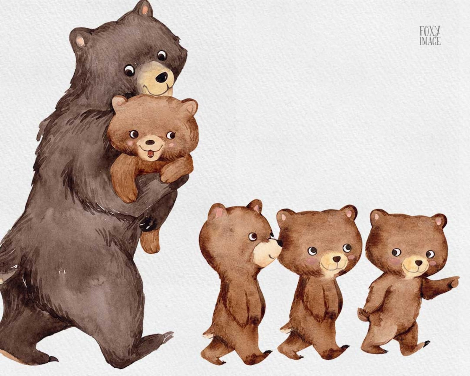 Watercolour PNG Mama Bear Mother Bear and Kids Animals - Etsy
