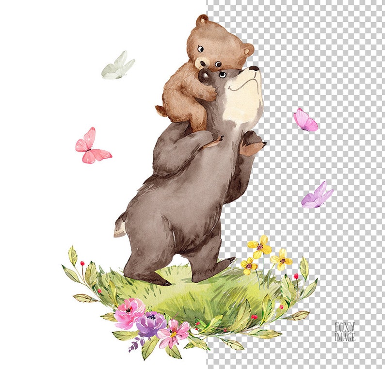 Watercolour PNG Daddy Clipart, Daddy and Baby Animal Clip Art, Animals ...