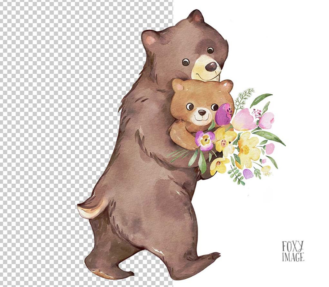Watercolor Mother & Baby Bear PNG Clipart, Family Illustration (digital ...