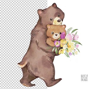 Watercolor Mother & Baby Bear PNG Clipart, Family Illustration (digital ...