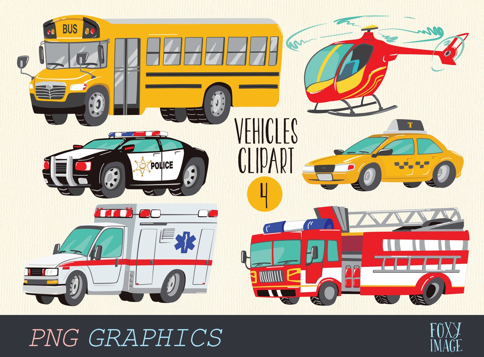 Emergency Clipart Fire Truck Taxi Police Car Ambulance - Etsy