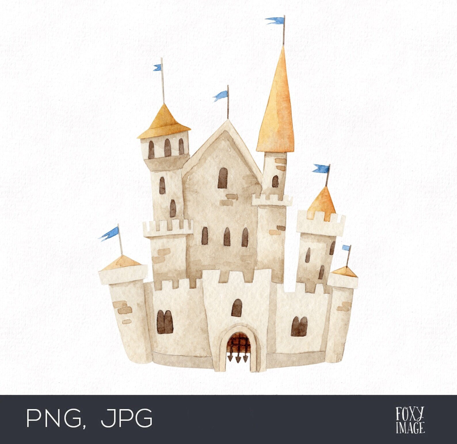 Watercolor Castle Illustration, Fairy Tale PNG, Citadel PNG, Little ...
