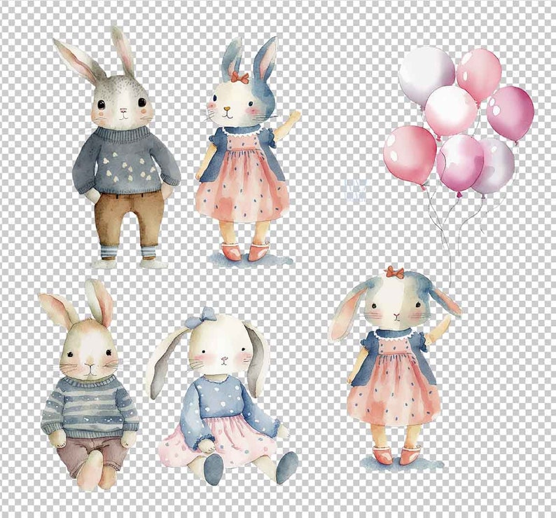Easter Bunny Clipart, Bunny PNG Clipart, Boy and Girl, Little Bunny ...