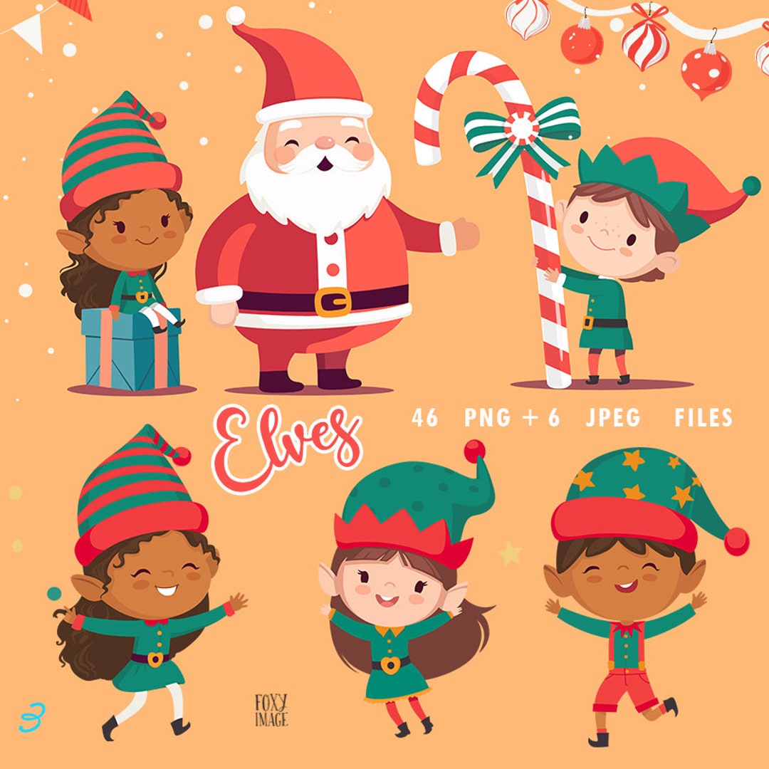 Cute Christmas Elf, Santas Helpers Clipart, Happy Elves, Elf Hat- Clip ...