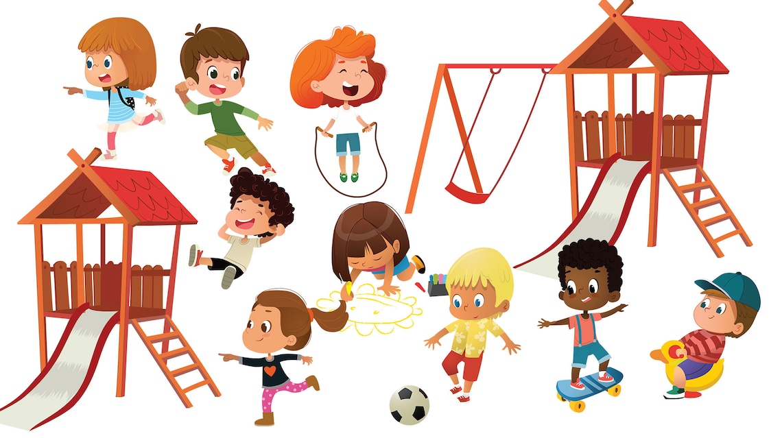 School Kids, Kindergarten Clipart, School Games Clipart, Playground ...