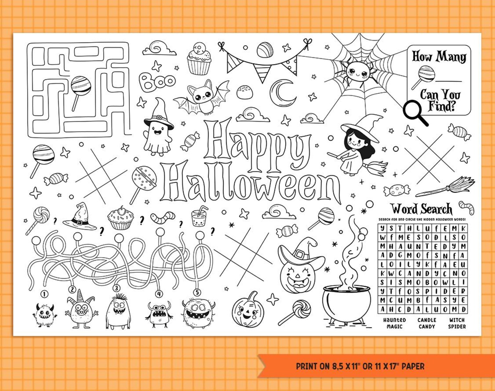 Printable Halloween Coloring Placemat, Halloween Coloring Page ...