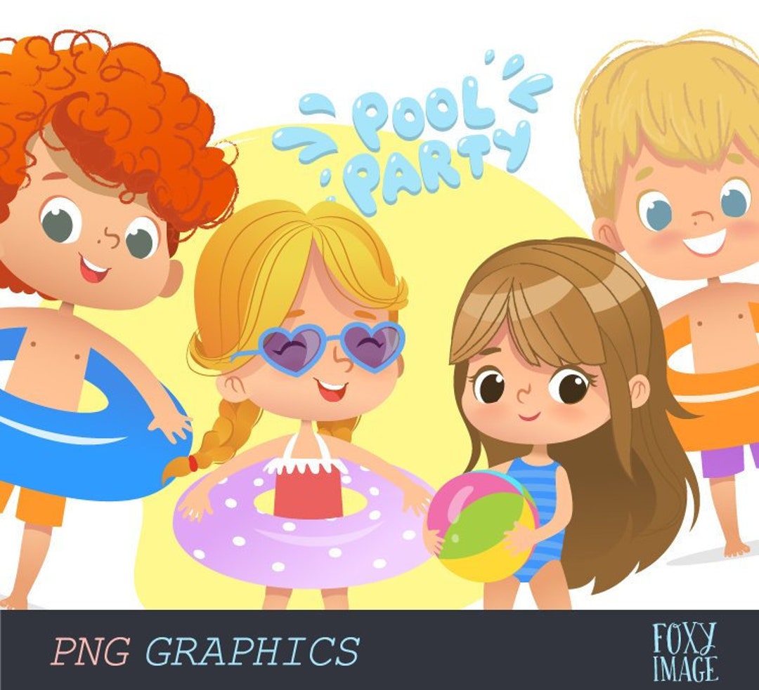 Pool Party Kids, Happy Birthday, Boys and Girls, Pool Party Clipart ...