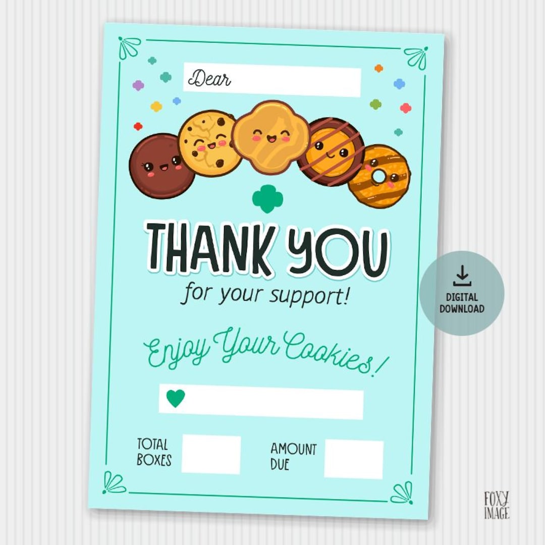 Girl Scout Cookie Thank You Card, Thank You Tags Delivery, Daisy ...