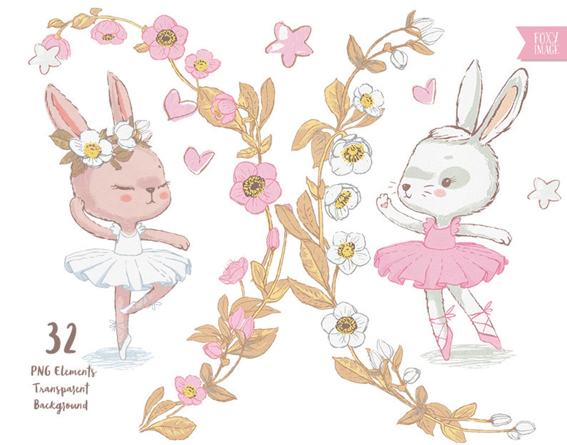 White and Brown Ballerina Rabbits Dancing Bunny PNG Clipart | Etsy