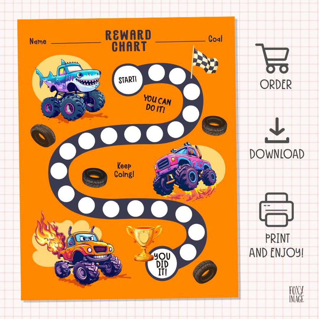Printable Monster Truck Potty Training Chart – Ready-to-use Toilet ...