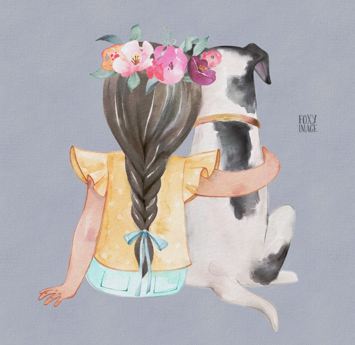 Watercolor Little Girl, Child & Puppy, Watercolour Clipart, Dog and ...