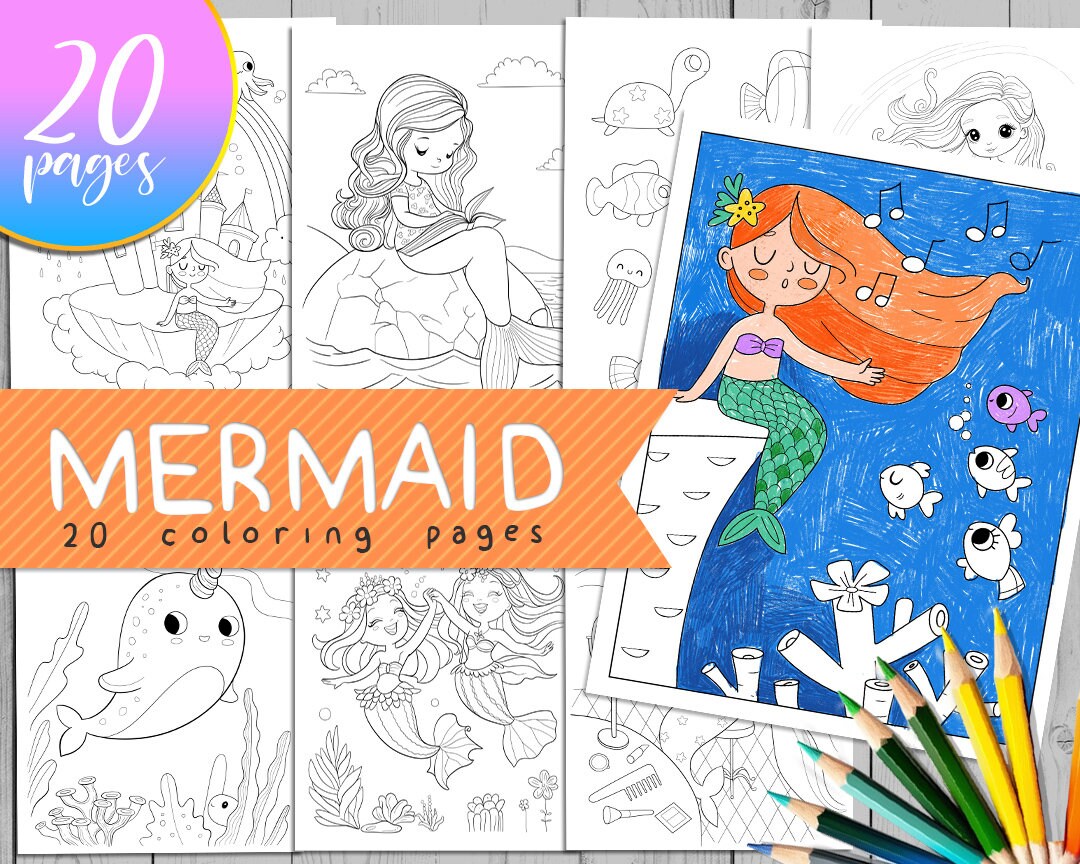 MERMAID 20 Coloring Pages, Mermaid Printable Pages, Mermaid Coloring ...