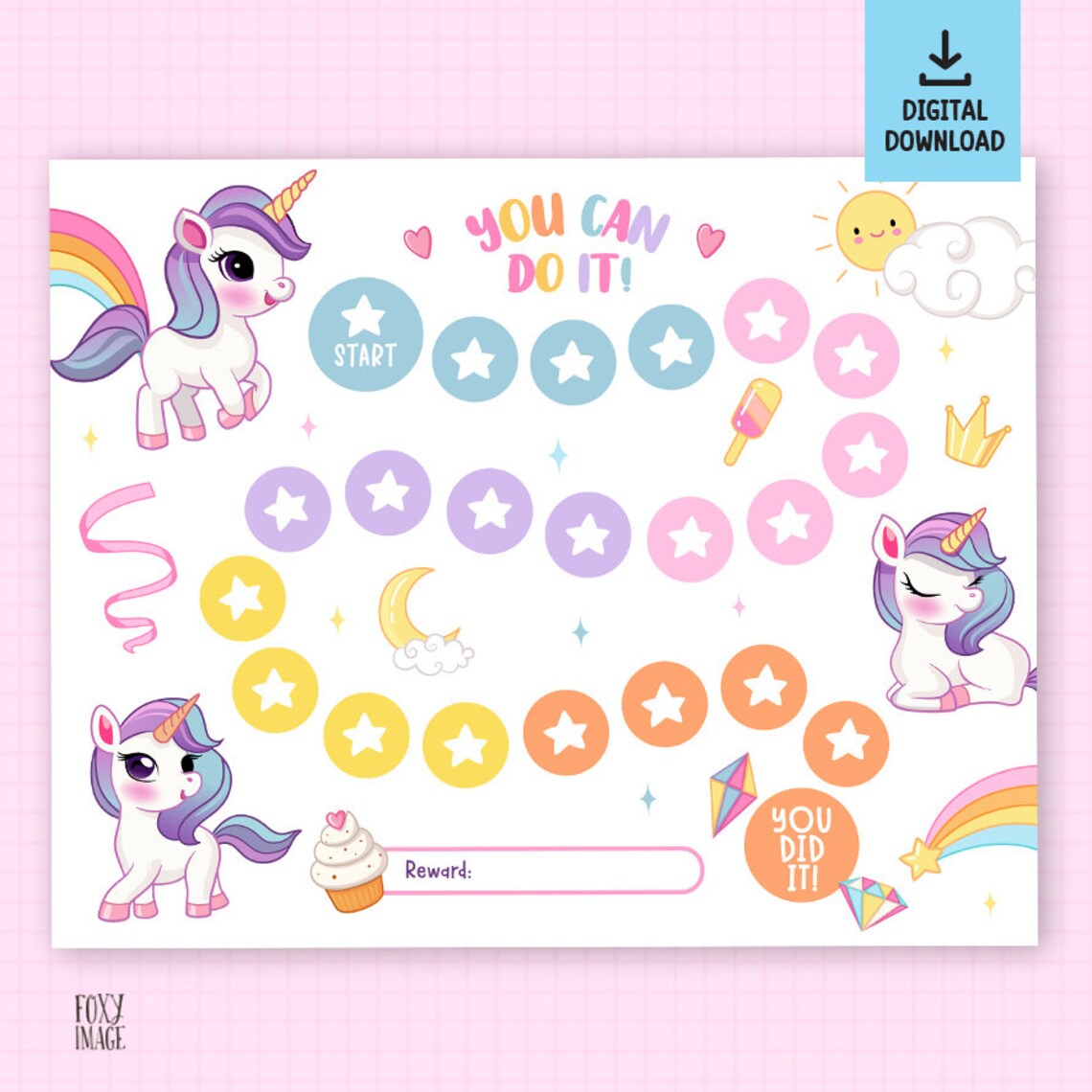 Printable Unicorn Reward Chart, Unicorn Behavior Chart, Toddler ...