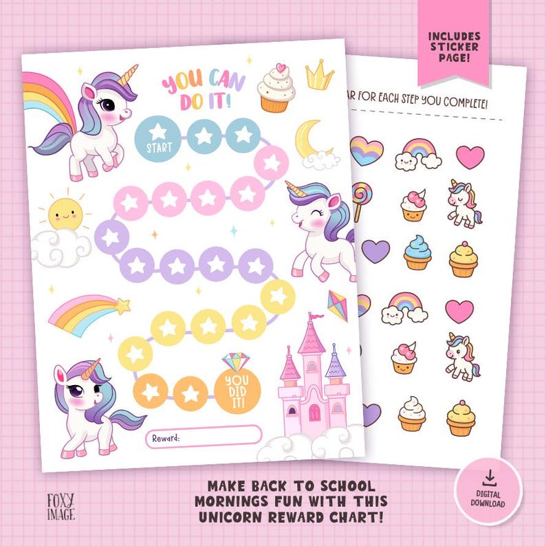 Unicorn Reward Chart With Stickers: Kids Behavior Tracker (PDF) - Etsy