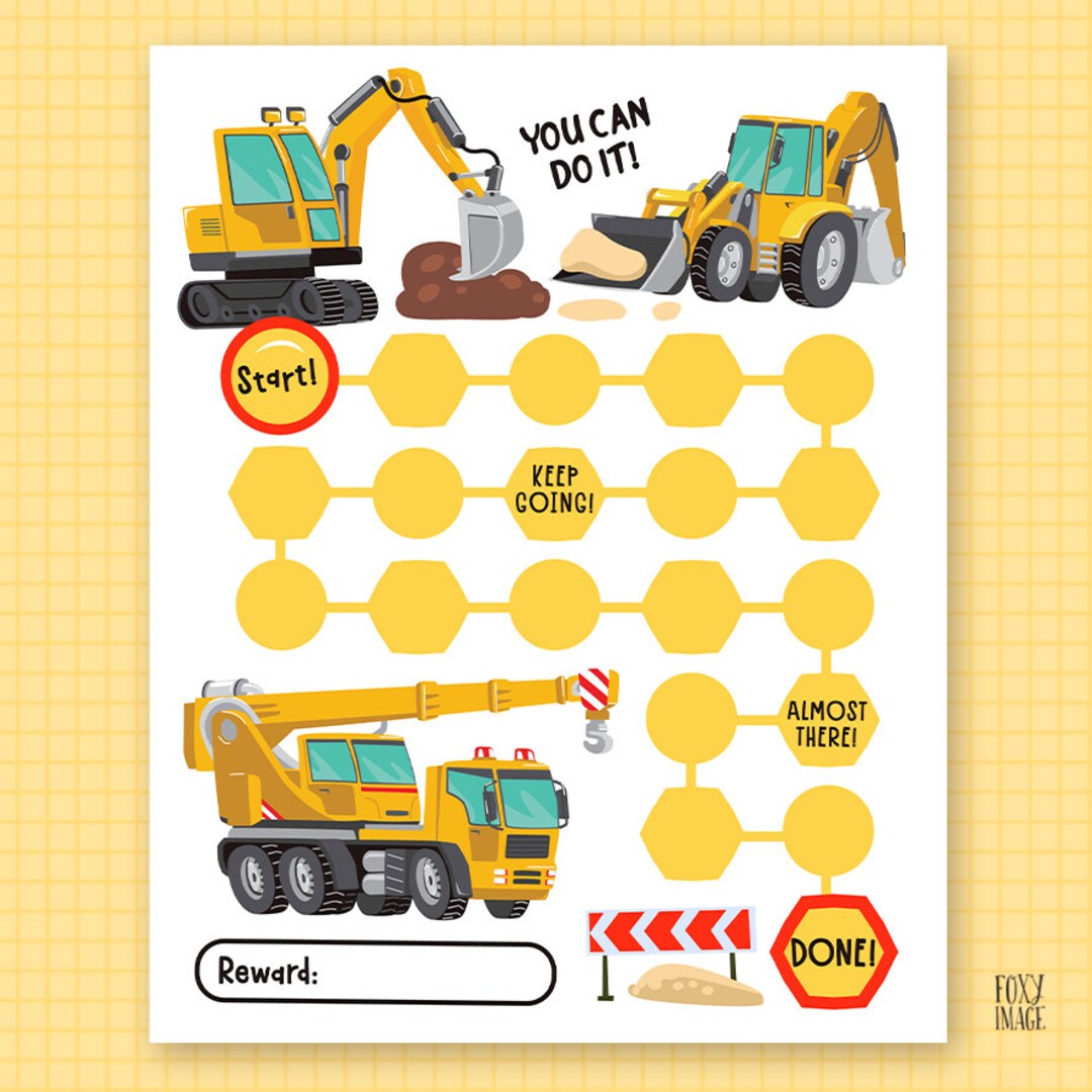 Printable Building Machines Reward Chart, Excavator Behavior Chart ...