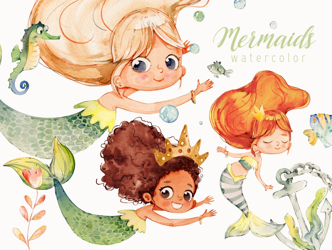Watercolor Mermaids, Mermaids PNG, Mermaids Clipart, Underwater Clipart ...
