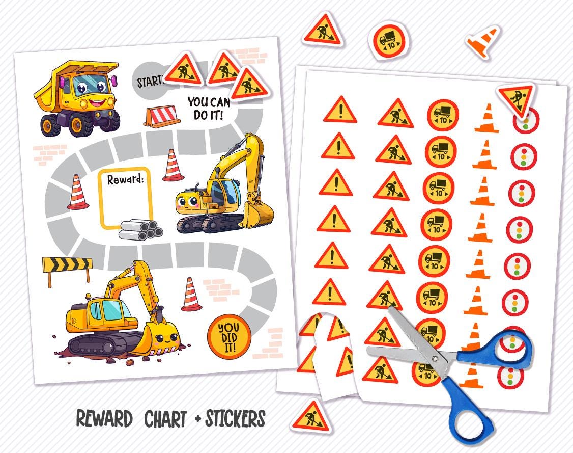 Printable Excavator Reward Chart | Construction Behavior Chart for ...